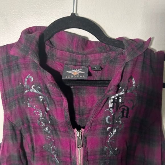 Harley-Davidson | Tops | Harley Davidsonlace Up Back Flannel Vest L ...